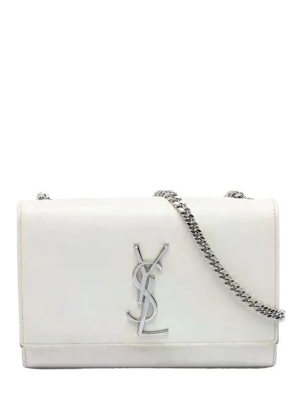Saint Laurent 2018 Grain De Poudre Monogram Kate Crossbody Bag - White