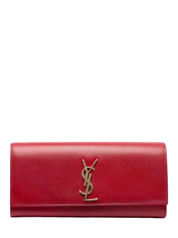 Saint Laurent Grain De Poudre Monogram Cassandre Clutch - Red