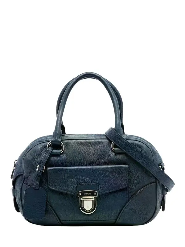 Prada Vitello Daino Boston Bag - Blue