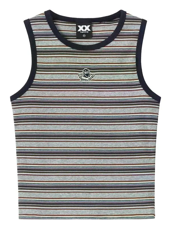 FINGERCROXX Stripe-pattern Ribbed Top - Grey