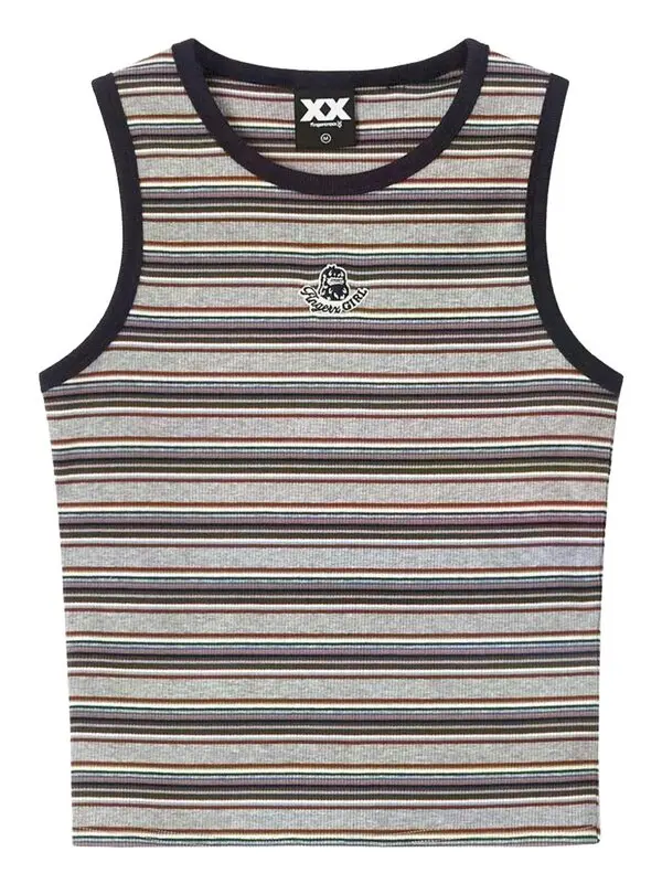 FINGERCROXX Stripe-pattern Ribbed Top - Grey