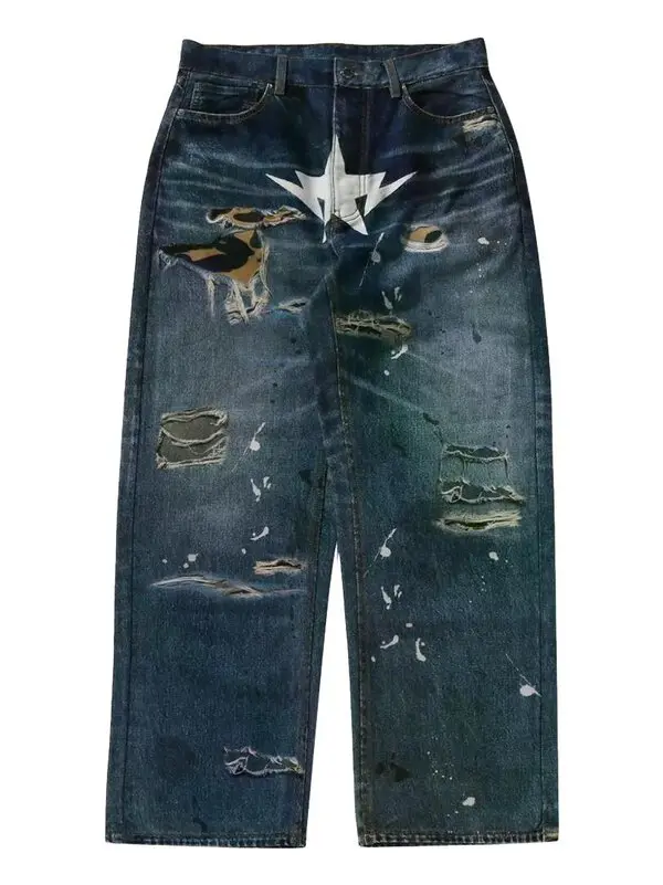 A BATHING APE Star-print Distressed Jeans - Blue