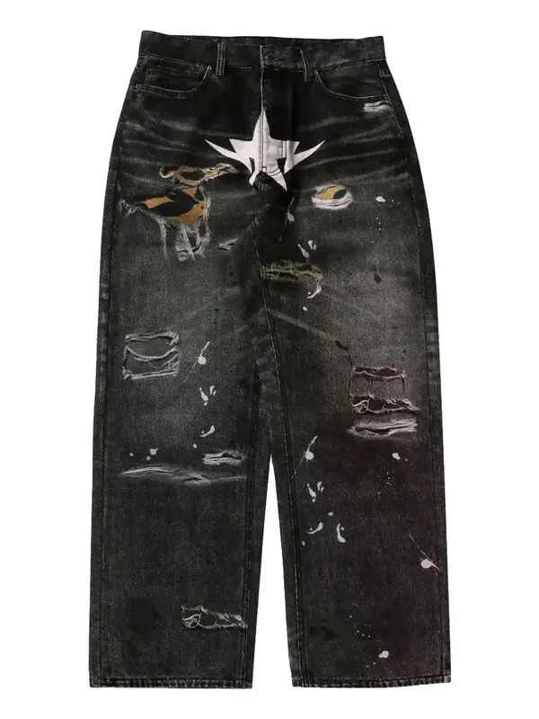 A BATHING APE Distressed Star-print Jeans - Black