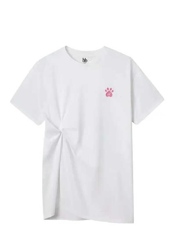 B+AB Cat-print Twist-detail T-shirt - White