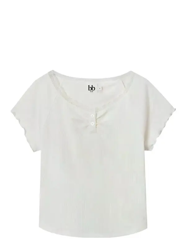 B+AB Lace-trim Ribbed T-shirt - Neutrals