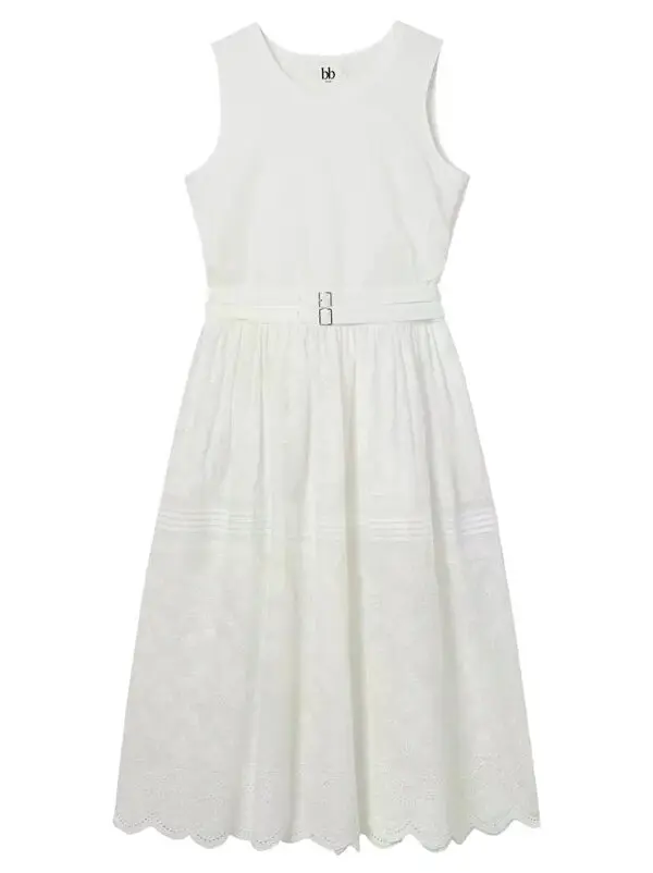 B+AB Broderie-anglaise Belted Midi Dress - White