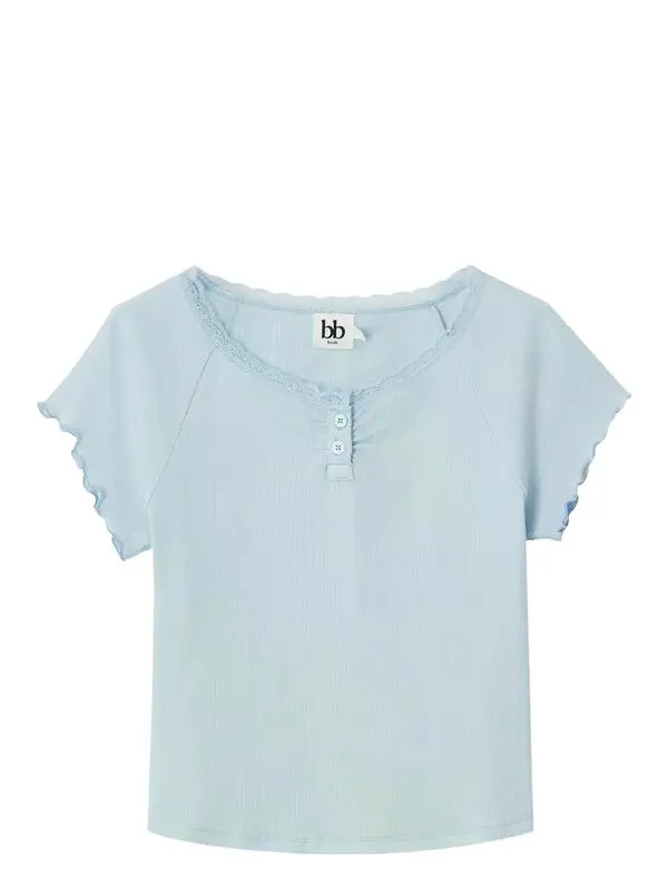 B+AB Lace-trim Ribbed T-shirt - Blue