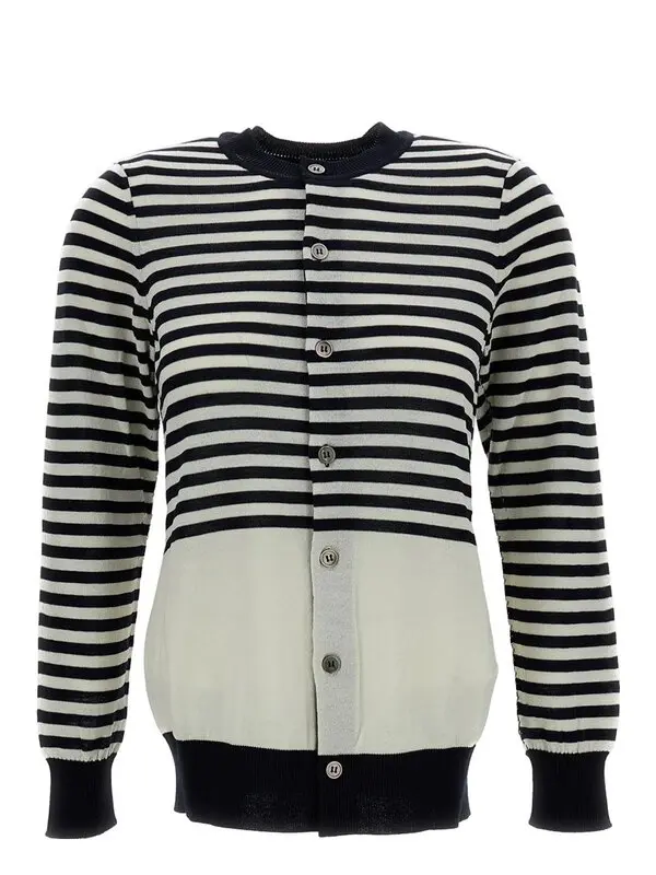 Junya Watanabe Striped Crew Neck Cardigan - White