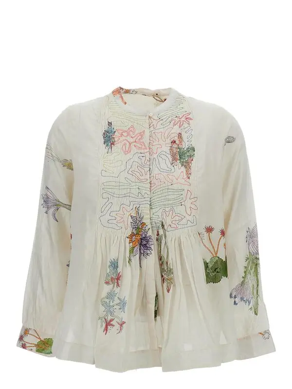 INJIRI Embroidered Cotton-silk Shirt - White