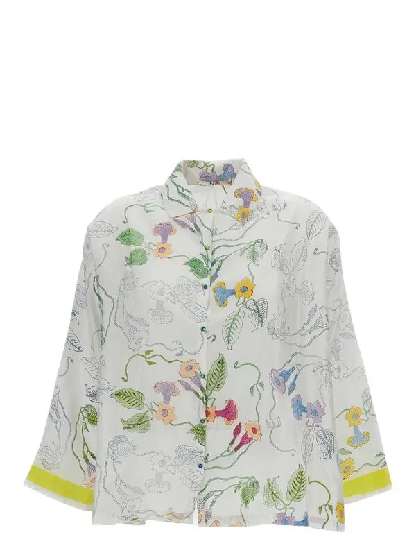INJIRI Silk Botanical Print Shirt - Multicolor