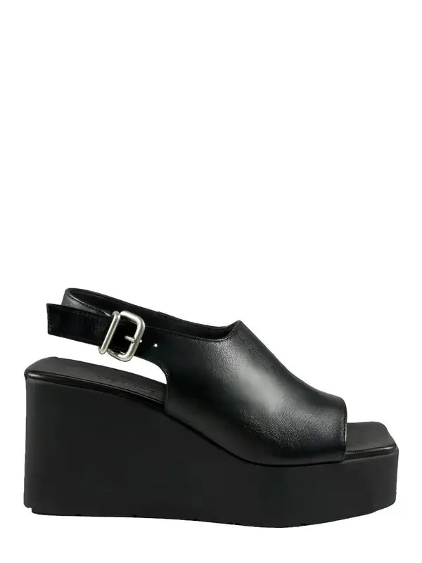 VIC MATIE Square-toe Leather Wedge Sandals - Black