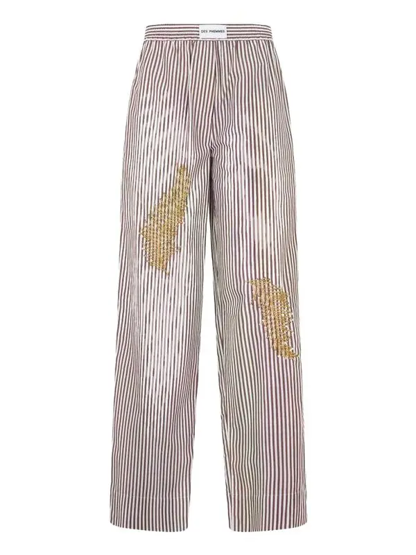 DES_PHEMMES Sequin-embellished Striped Trousers - Brown