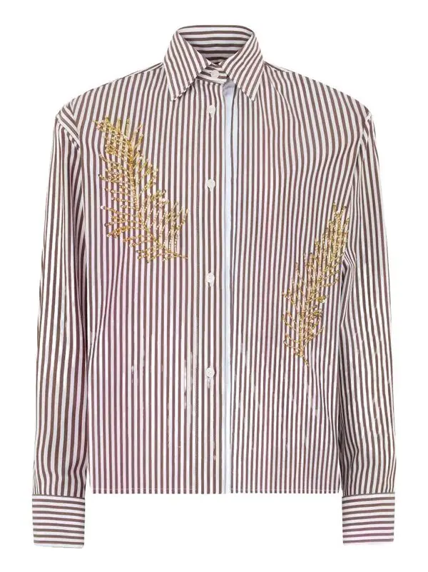 DES_PHEMMES Embellished Striped Shirt - Brown