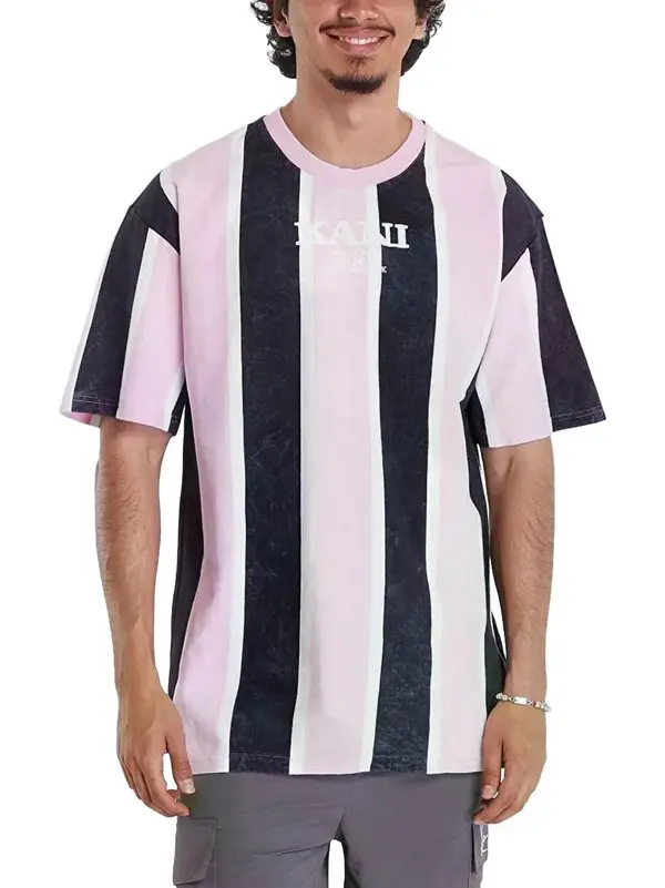 KARL KANI Acid-wash Vertical-stripe T-shirt - Pink