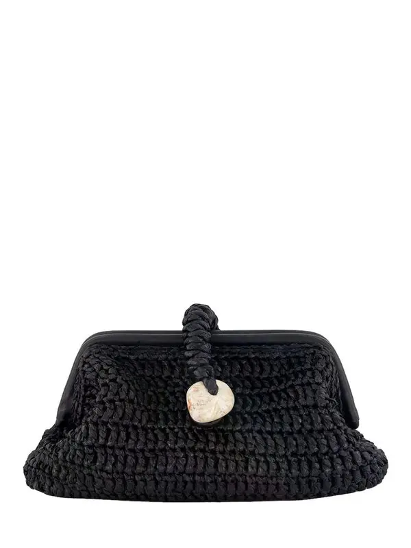 SERENA UZIYEL Delphine Raffia Clutch Bag - Black