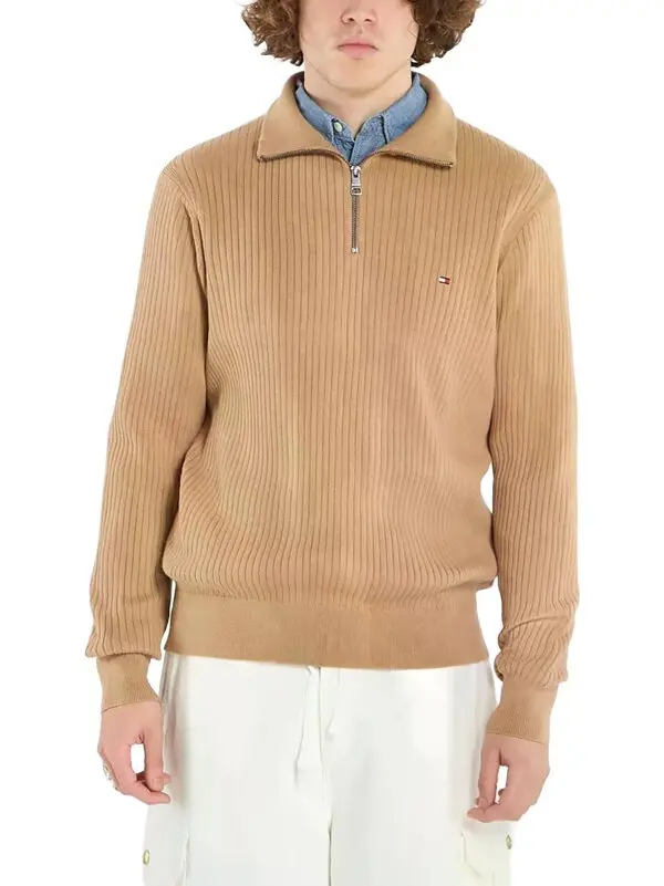 Tommy Hilfiger Ribbed-knit Quarter-zip Sweater - Neutrals