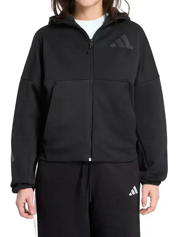 Adidas Logo-print Zip-up Hoodie - Black