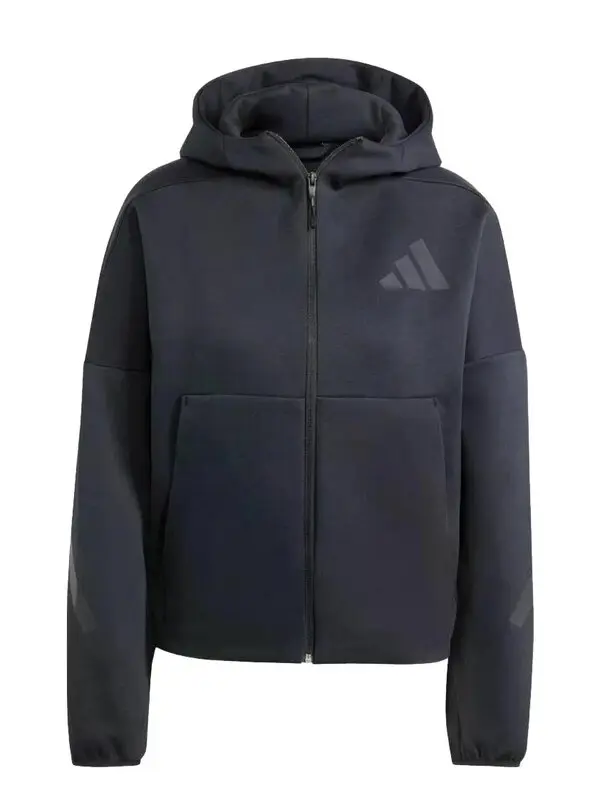 Adidas Logo-print Zip-up Hoodie - Black
