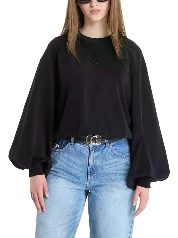 Guess Puff-sleeve Top - Black