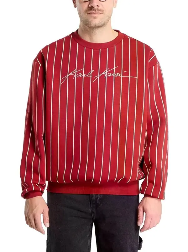KARL KANI Pinstripe Embroidered Logo Sweatshirt - Red