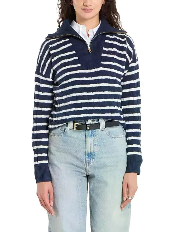 Tommy Hilfiger Striped Zip Sweater - Blue