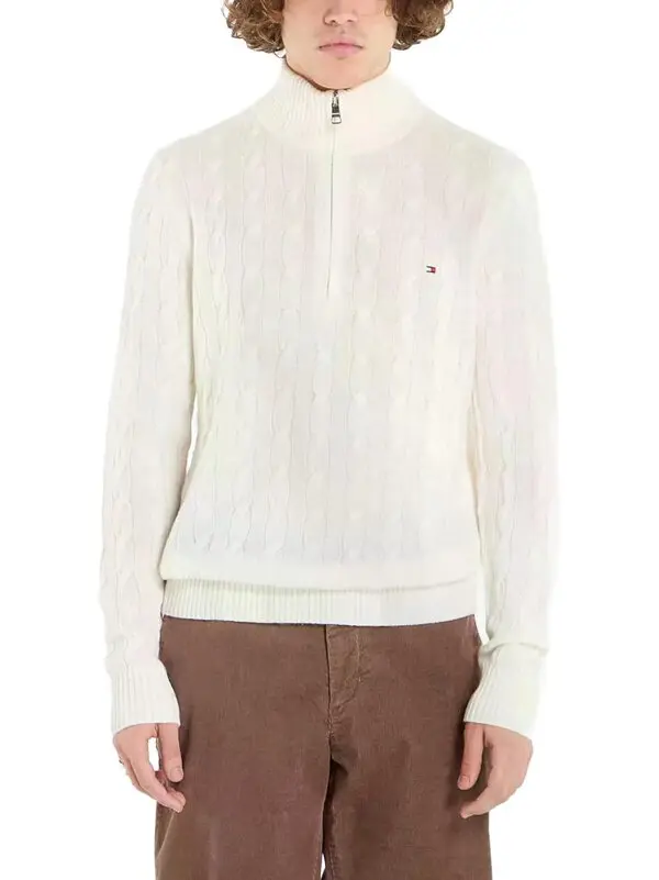 Tommy Hilfiger Cable-knit Quarter-zip Sweater - Neutrals