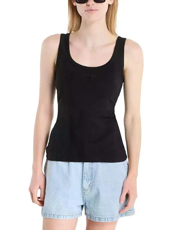 Calvin Klein Ribbed Tank Top With Logo - Black