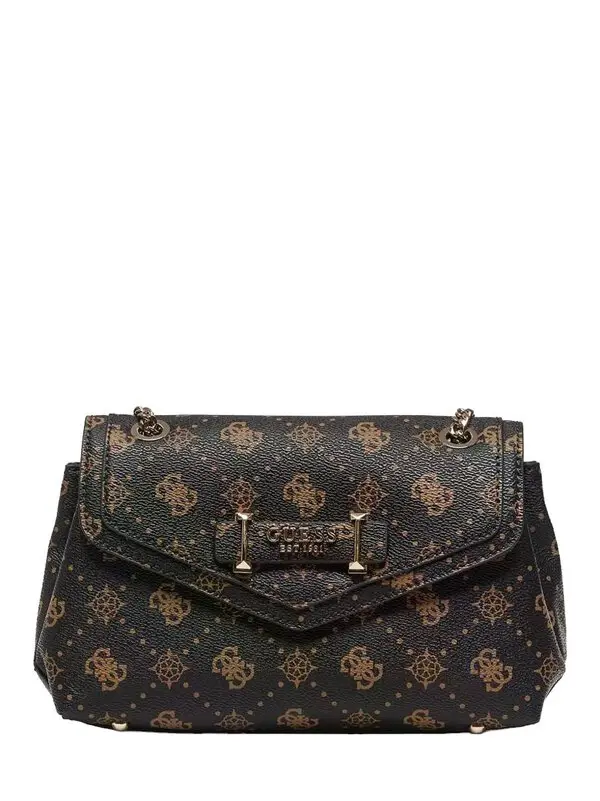 Guess Monogram Print Chain-link Shoulder Bag - Brown