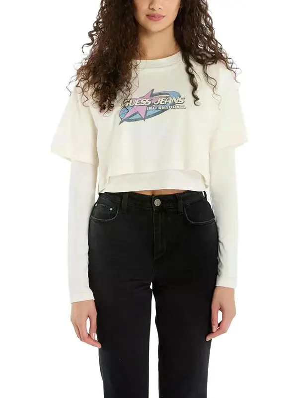 Guess Graphic-print Layered T-shirt - Neutrals