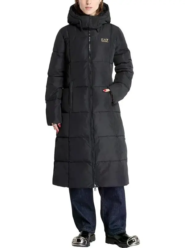 EA7 Quilted Hooded Coat - Black