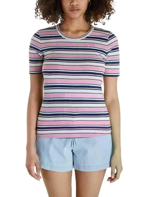 LEEM Striped Ribbed T-shirt - Pink