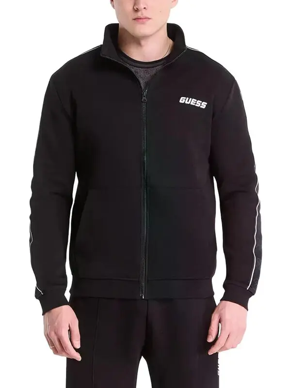 Guess Logo-tape Zip-up Sweatshirt - Black