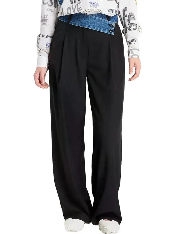 Desigual Pleated Trousers With Denim Waistband - Black