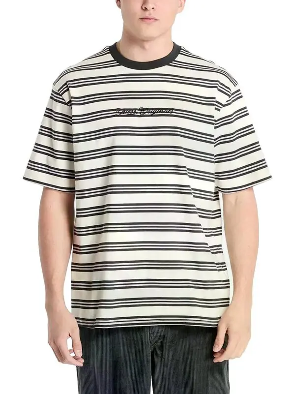 Guess Striped Logo-embroidered T-shirt - Neutrals