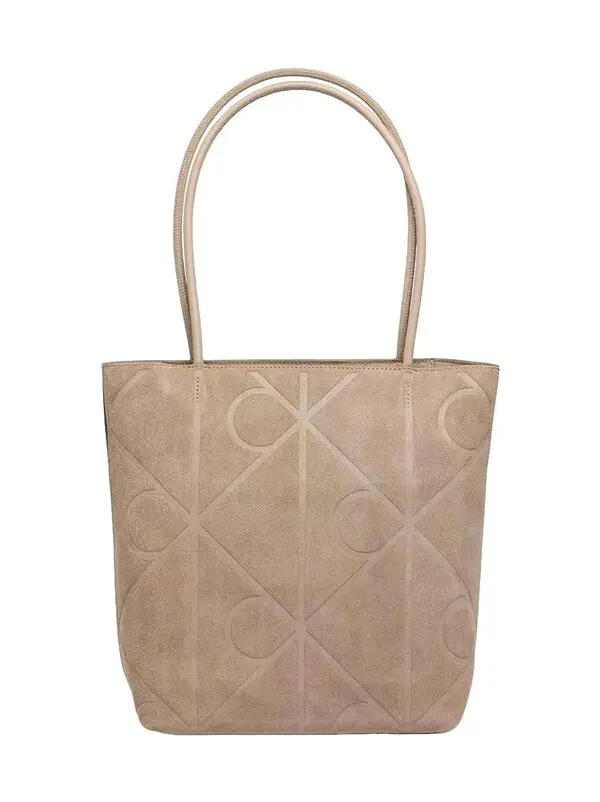 Calvin Klein Monogram-embossed Suede Tote Bag - Neutrals