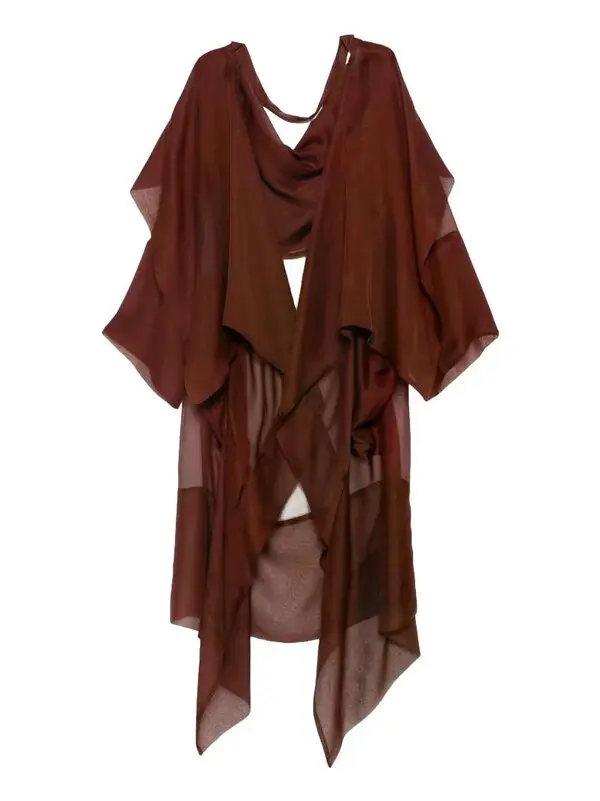 Alberta Ferretti Draped Sheer-finish Coat - Brown