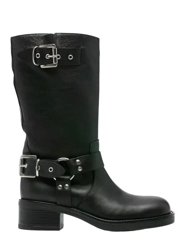 GISEL MOIRE Chester Buckled Biker Boots - Black