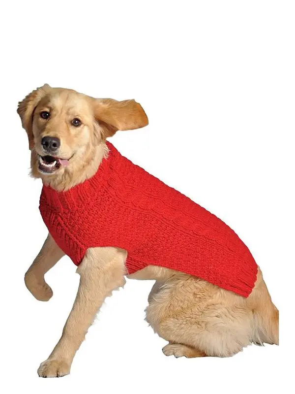 CHILLY DOG Alpaca Cable-knit Dog Sweater - Red