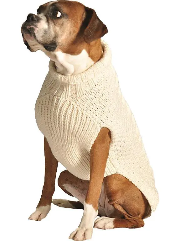 CHILLY DOG Alpaca Cable-knit Dog Sweater - White