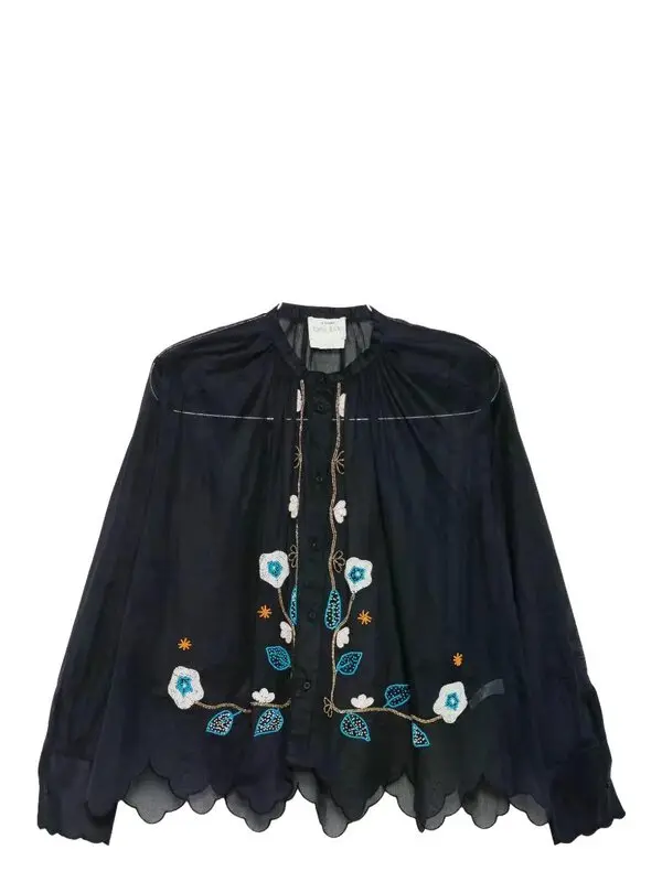 FORTE_FORTE Floral-beaded Scalloped Shirt - Blue
