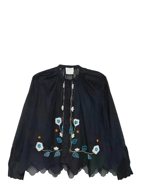 FORTE_FORTE Floral-beaded Scalloped Shirt - Blue