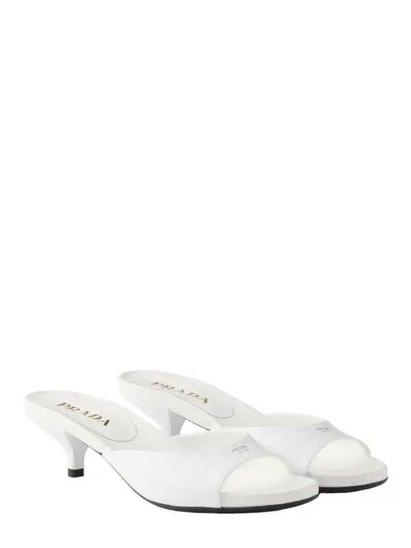 Prada Patent Leather Kitten Heel Sandals - White