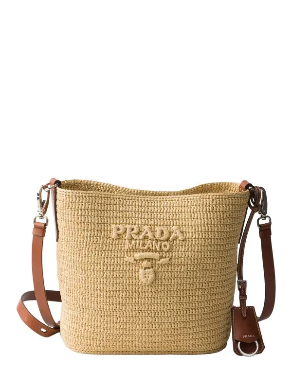 Prada Small Crochet And Leather Bucket Bag - Neutral