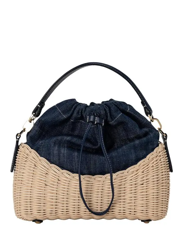 Rodo Nadine Wicker Denim Bucket Bag - Blue