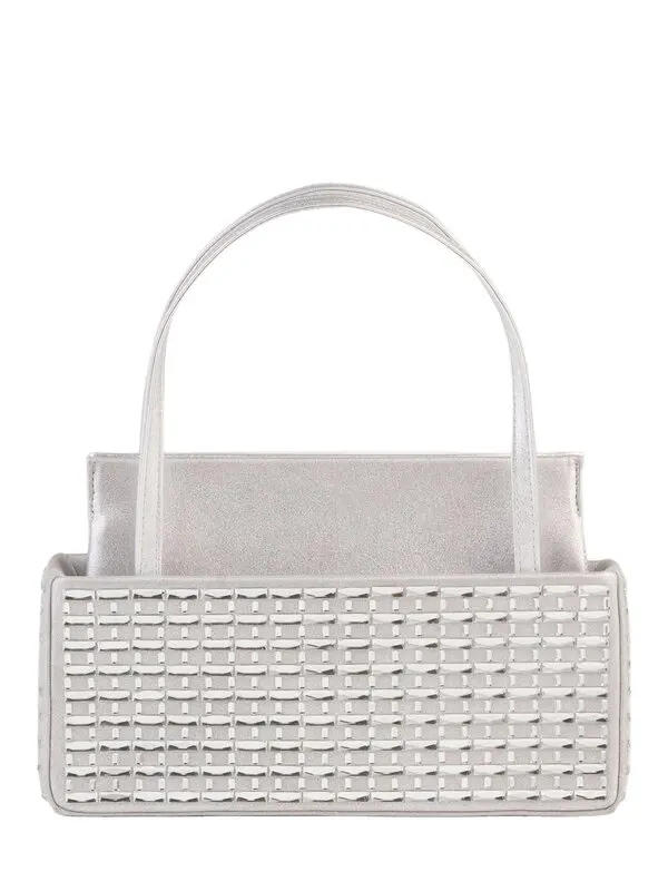 Rodo Norma Baguette Crystal Metallic Leather Handbag - White