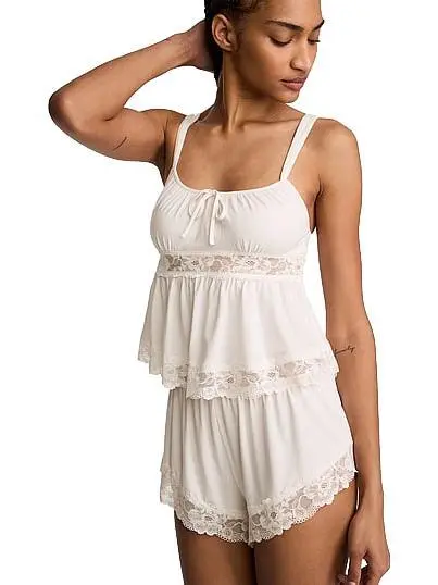 Victoria's Secret Modal Lace-trim Cami Set - White,ivory
