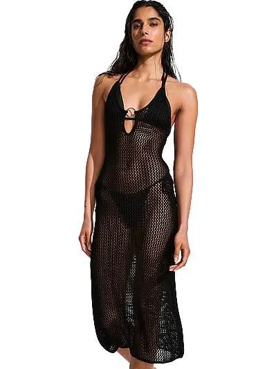 Victoria's Secret Swim Beachwear Crochet Keyhole Dress - Black