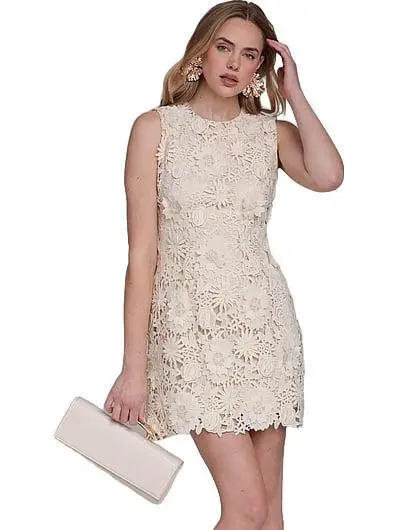 Victoria's Secret Avec Les Filles Floral Lace Mini Dress - White,ivory