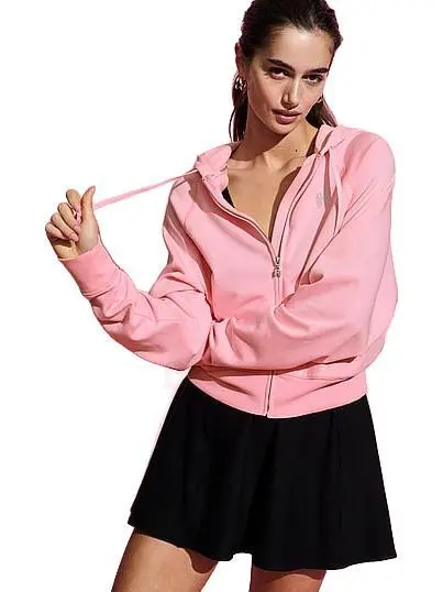 Victoria's Secret Angel Essentials Terry Cropped Full-zip Hoodie - Pink