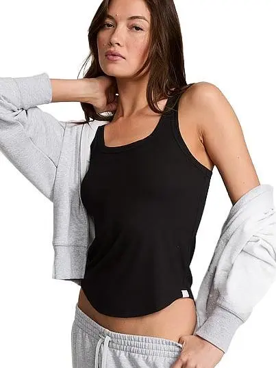 Victoria's Secret Vs Iconic Rib Square-neck Tank Top - Black